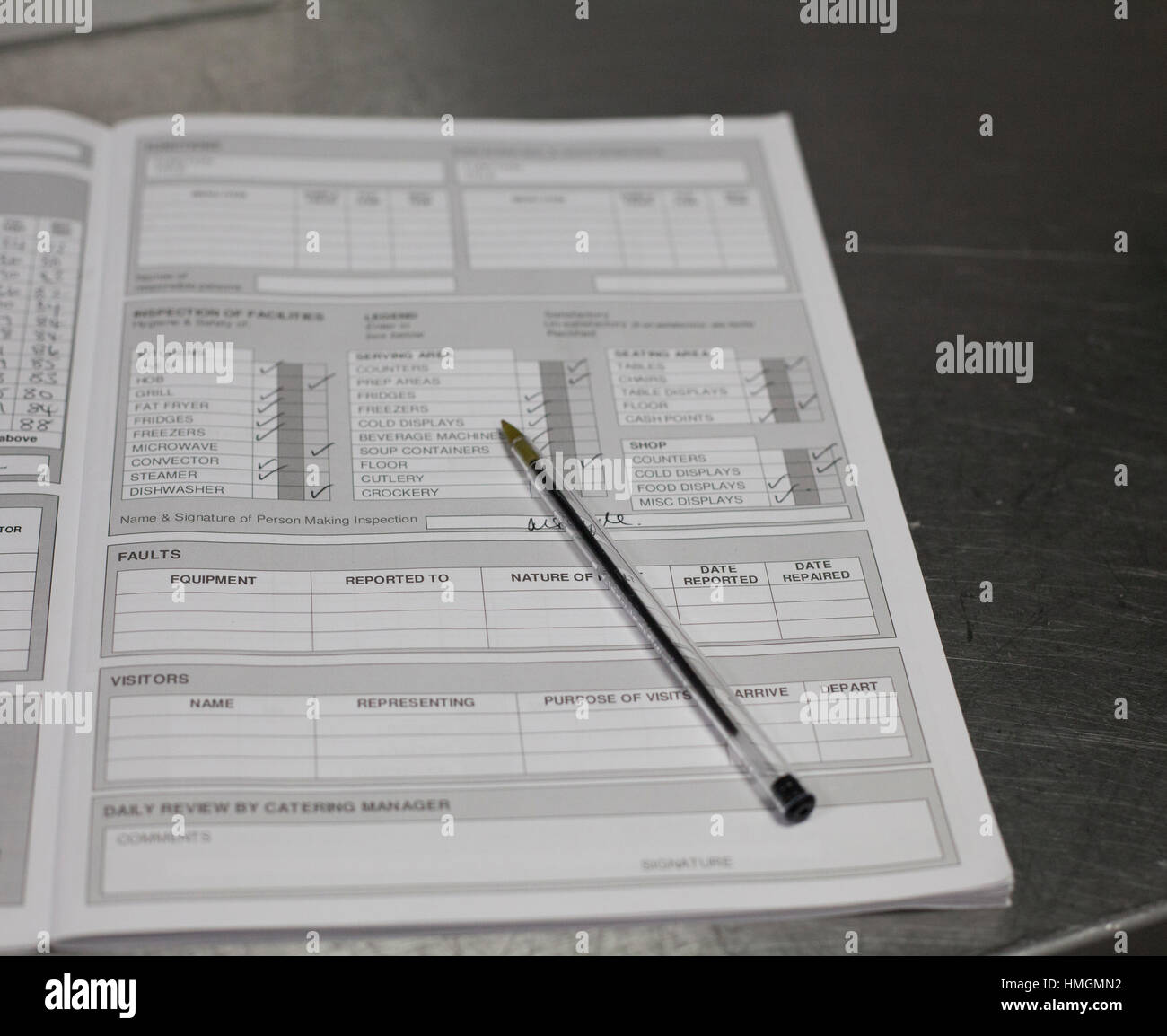 food safety checklist for a restaurant, temperature readings Stock ...