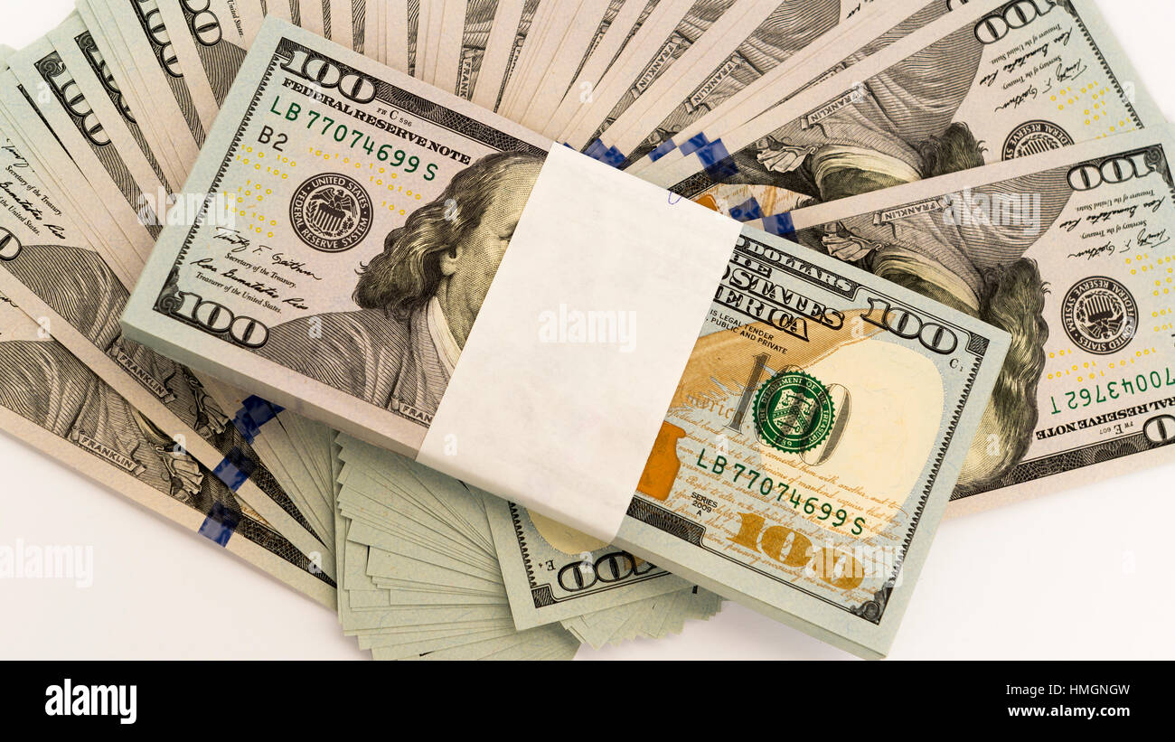 Stack of money in US dollars in cash in hundred dollar bills Stock ...