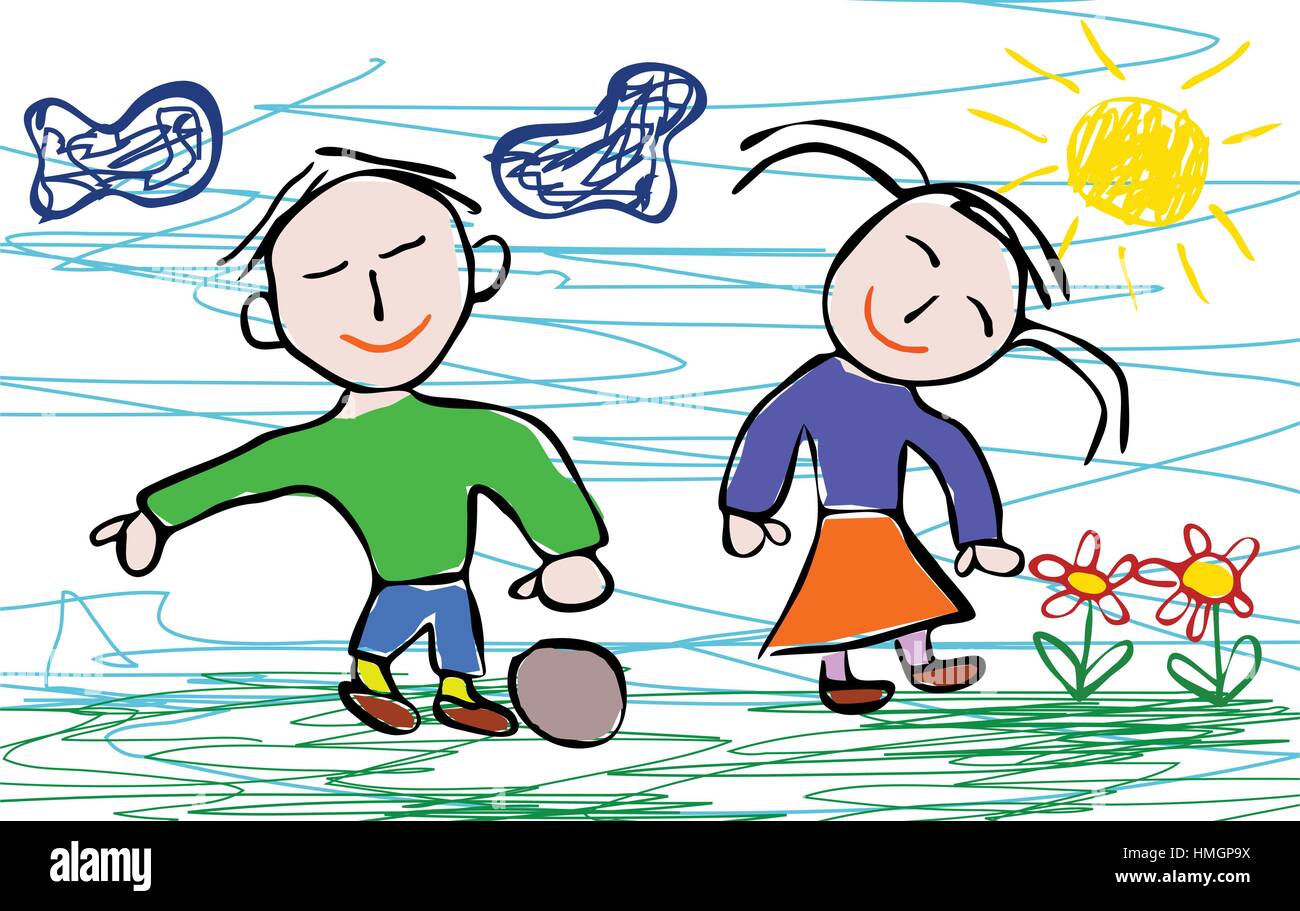 Kids drawing style of boy and girl Stock Vector Image & Art - Alamy