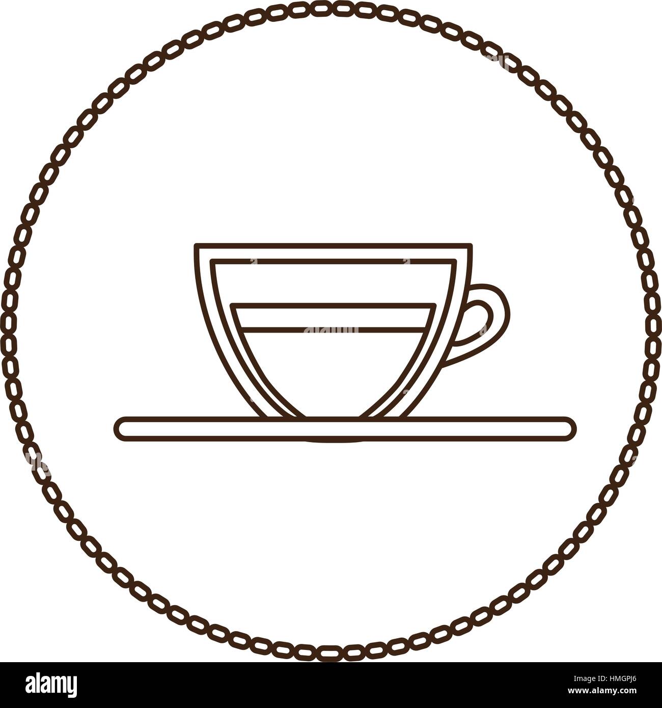 monochrome round contour with coffee cup vector illustration Stock ...
