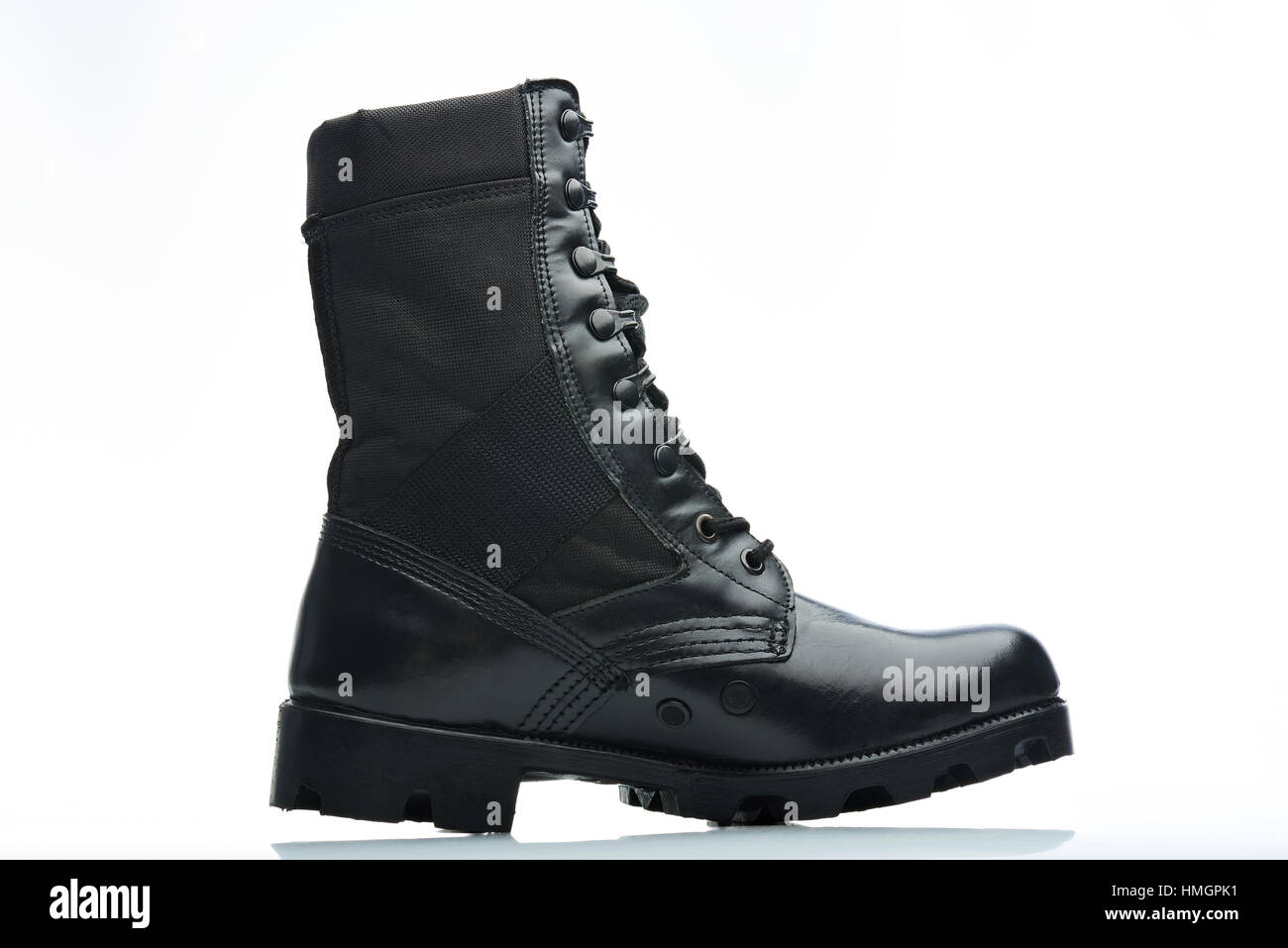 black hunting tall leather men boot side view Stock Photo - Alamy