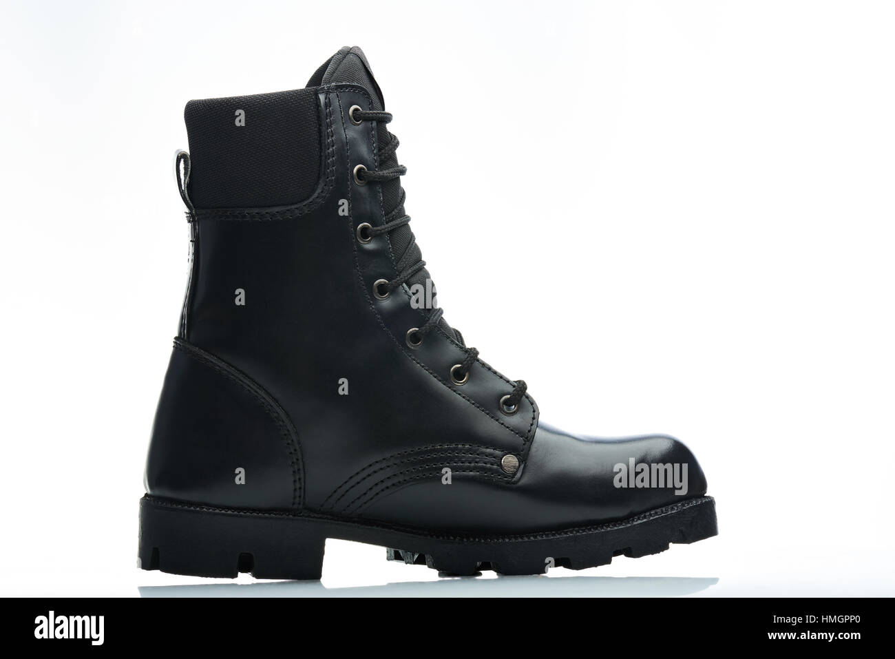 tall men black leather boot combat style side view Stock Photo - Alamy