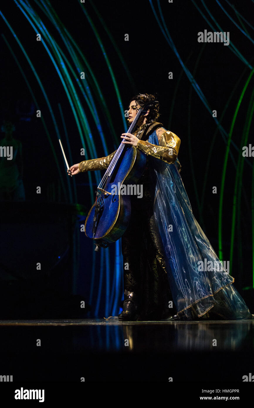 London, UK. 11 January 2016. Amanda Zidow, Prospera and cellist. Dress ...