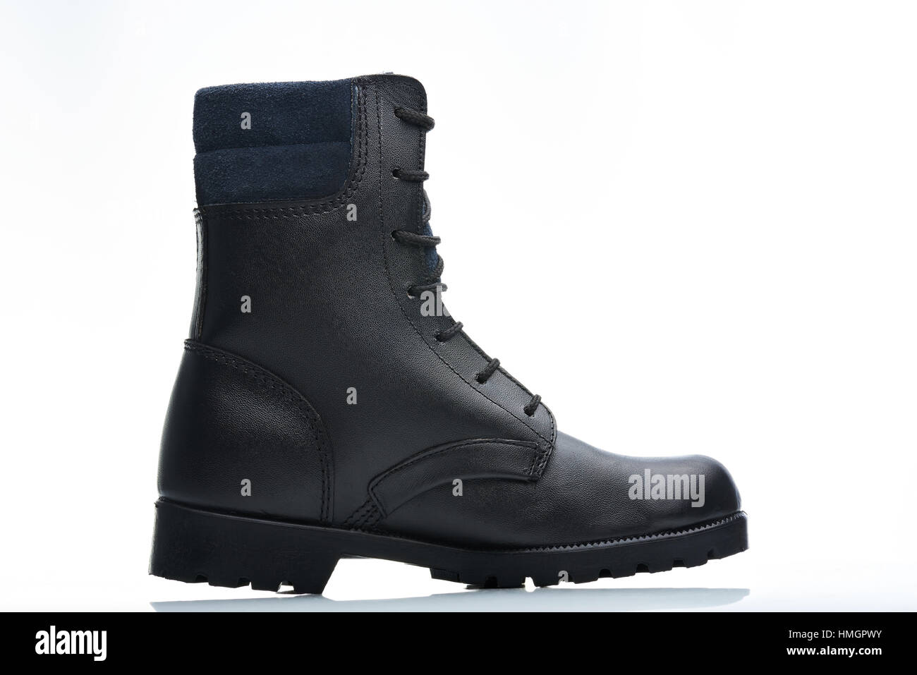 black blue leather tall men boot side view Stock Photo - Alamy