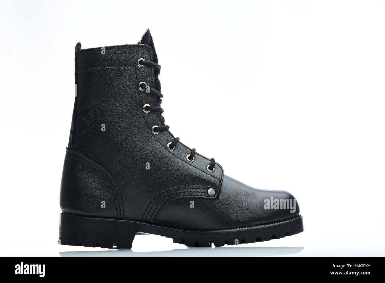 classic black leather men tall boot side view Stock Photo - Alamy