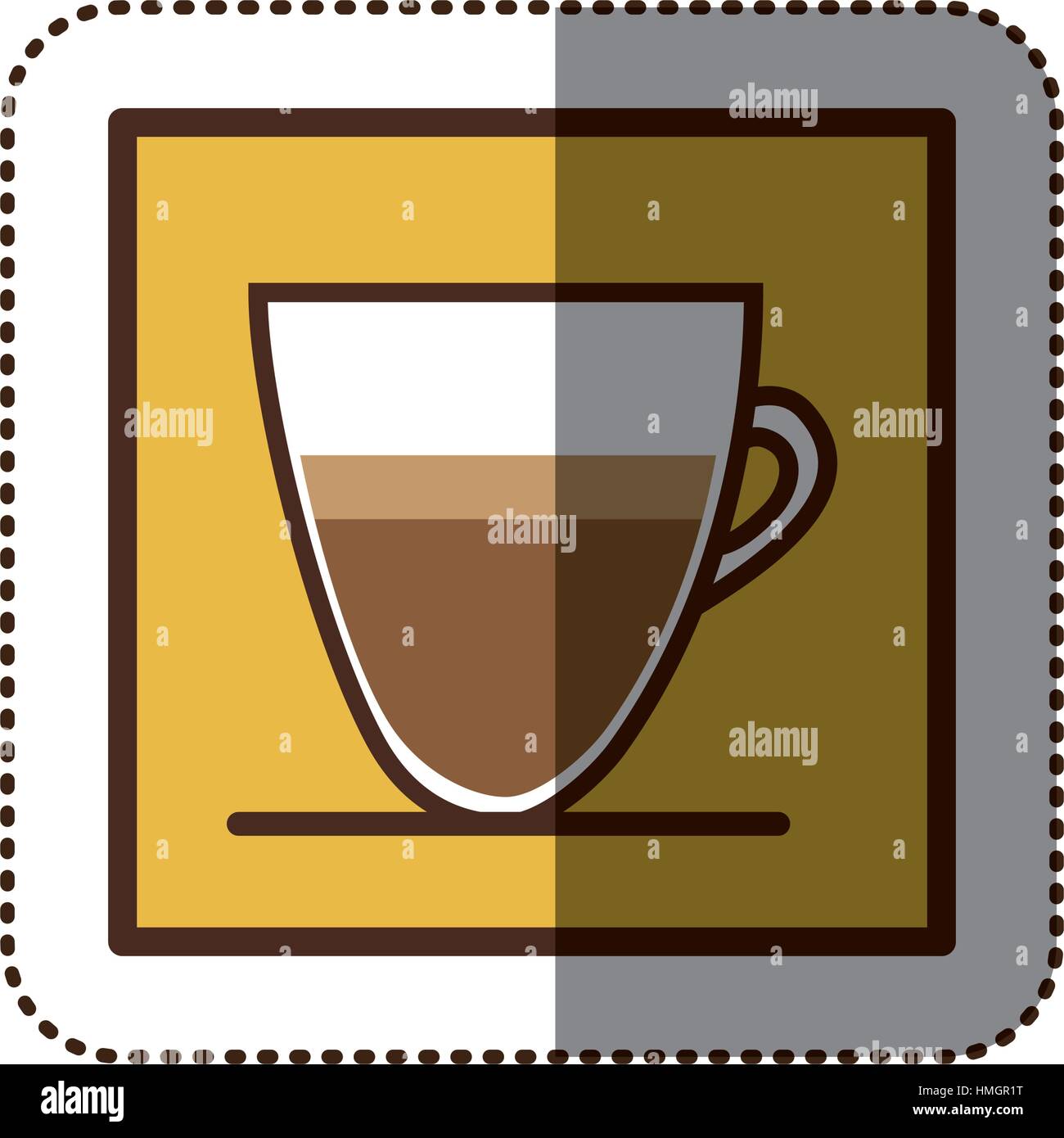 color sticker silhouette in square frame with coffee cup close up ...
