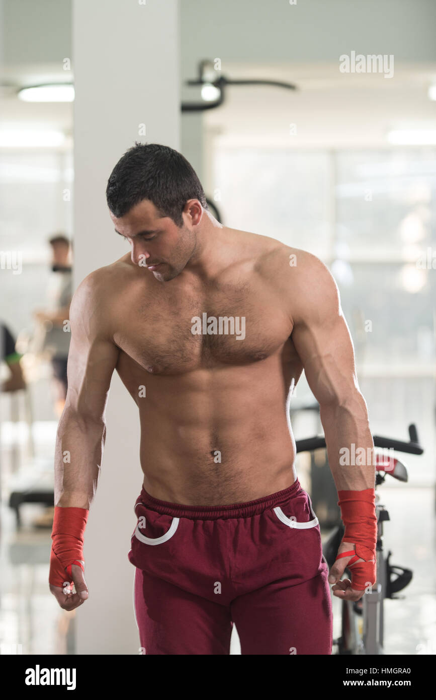 Handsome Man In Red Boxing Gloves - Boxing In Gym - The Concept Of A ...