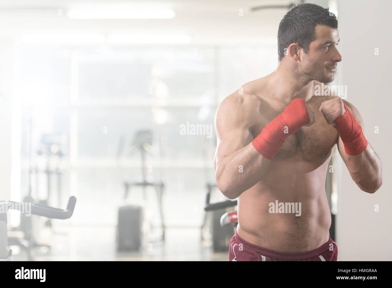 Handsome Man In Red Boxing Gloves - Boxing In Gym - The Concept Of A ...