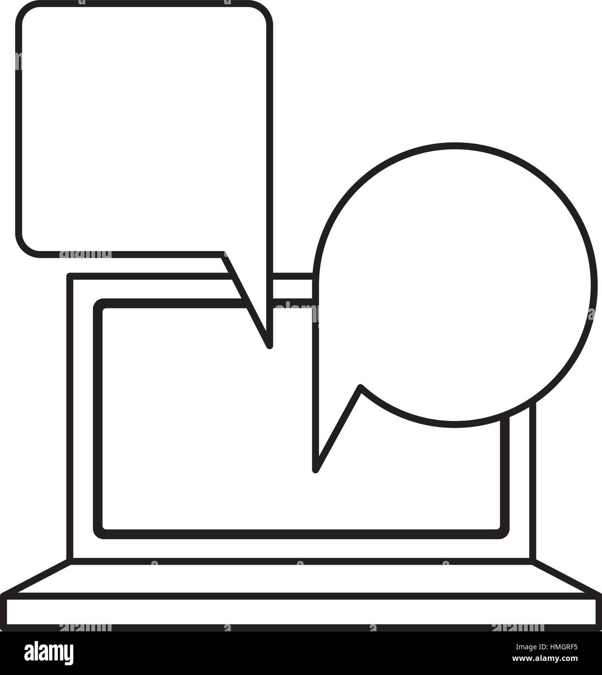 silhouette tech laptop screen with keyboard with dialogue callout box ...