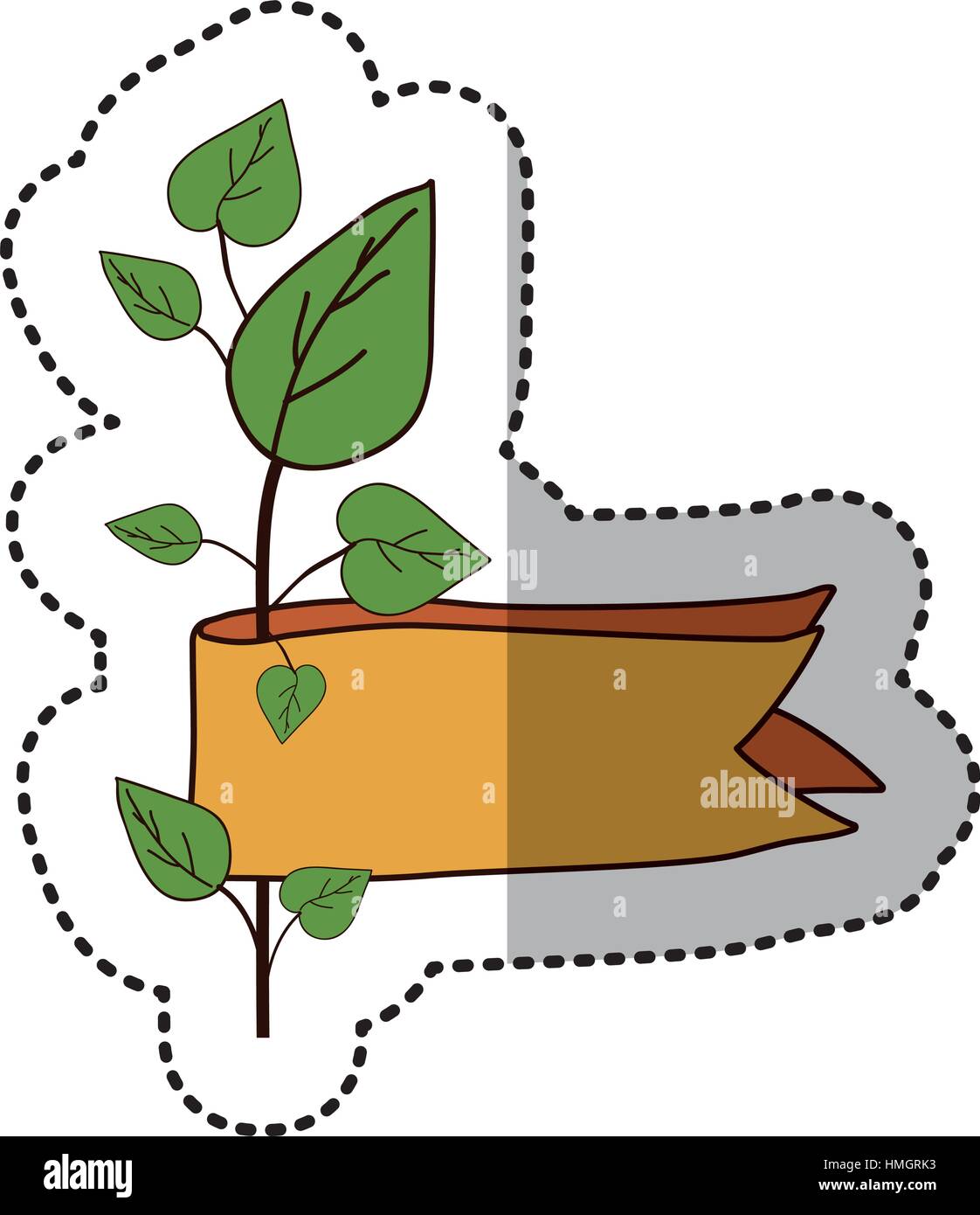 sticker colorful picture plant with leaves and label around vector ...