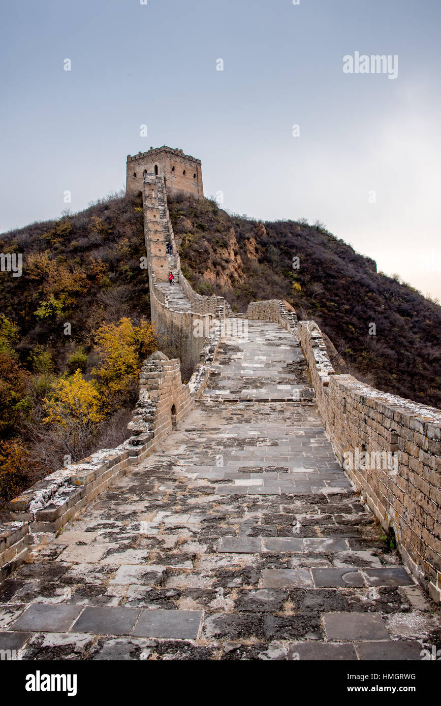 Great Wall of China vertical looking ups steep section with stairs to ...