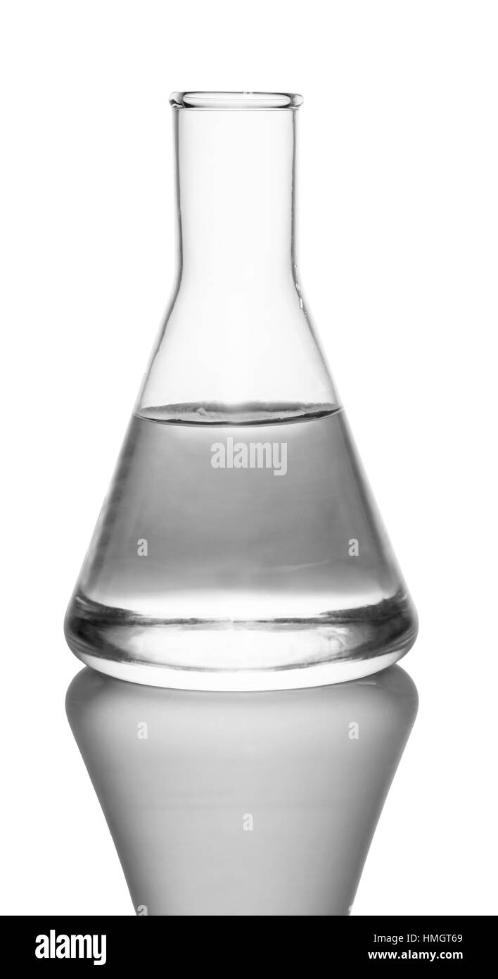 Chemical flask with liquid on a white background Stock Photo - Alamy