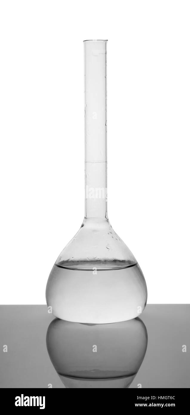 Chemical flask with liquid on a white background Stock Photo - Alamy