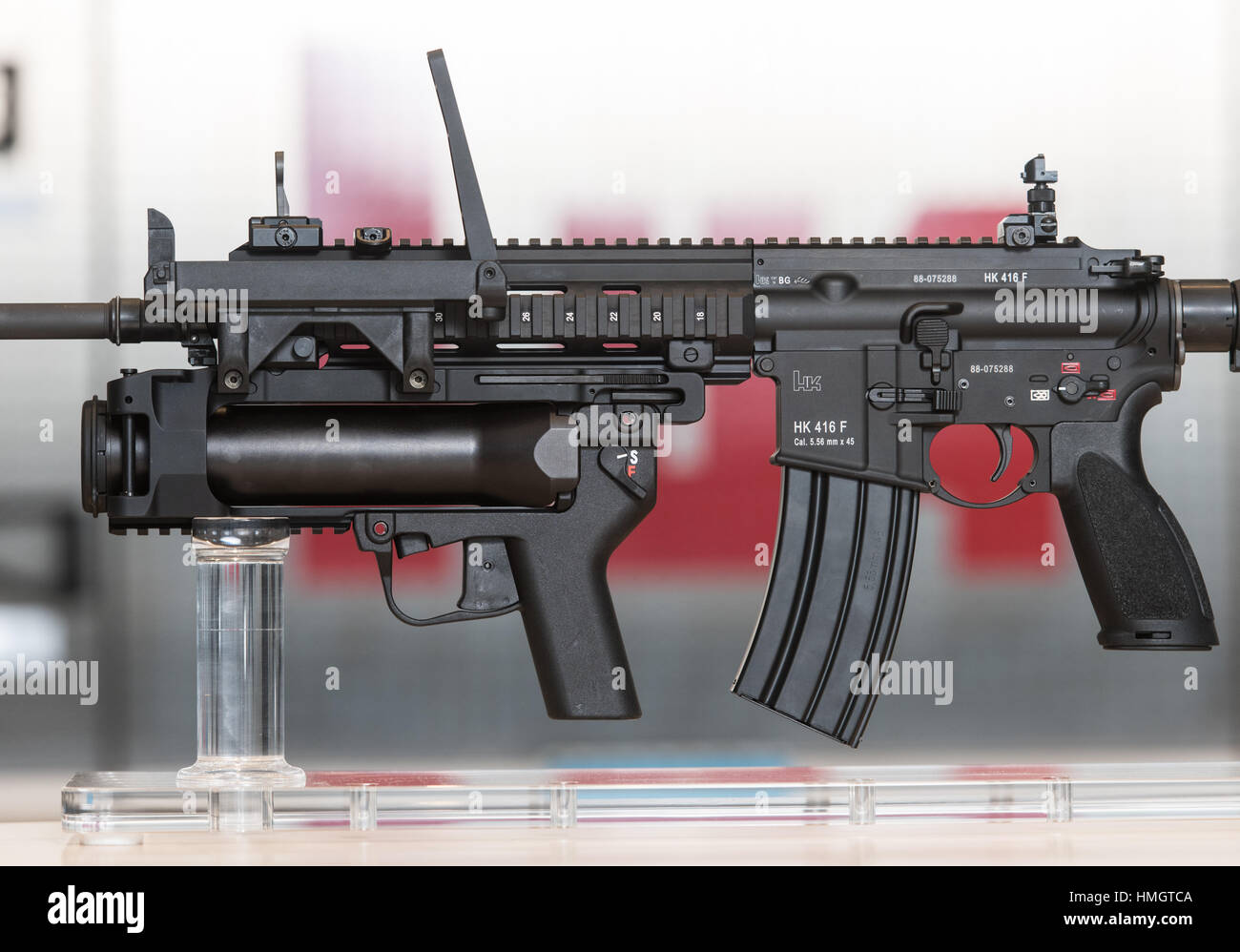 Oberndorf, Germany. 26th Jan, 2017. A HK416F assault rifle with grenade ...