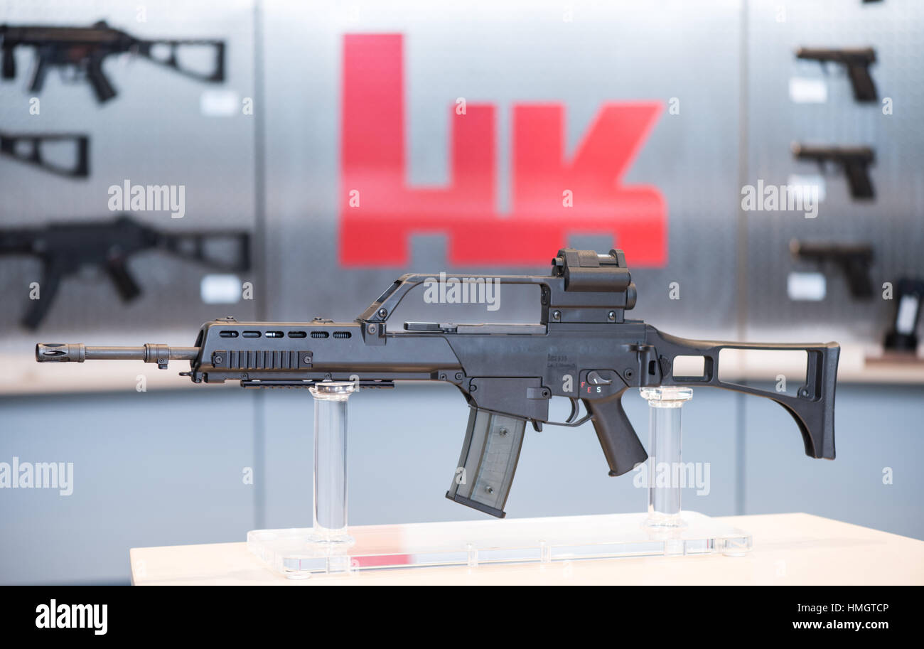 Oberndorf, Germany. 26th Jan, 2017. The G36 assault rifle standing ...