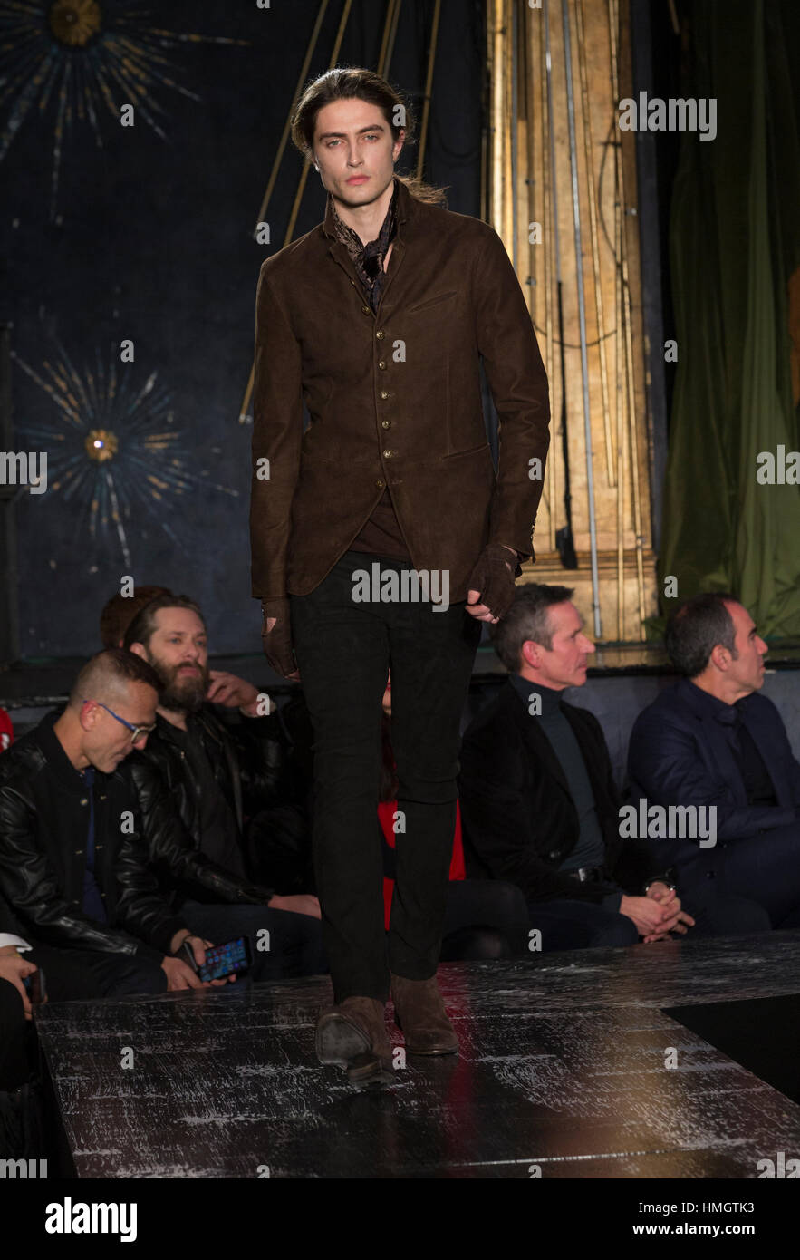 New York City, USA. 2nd Feb, 2017. Model walks runway for John Varvatos ...