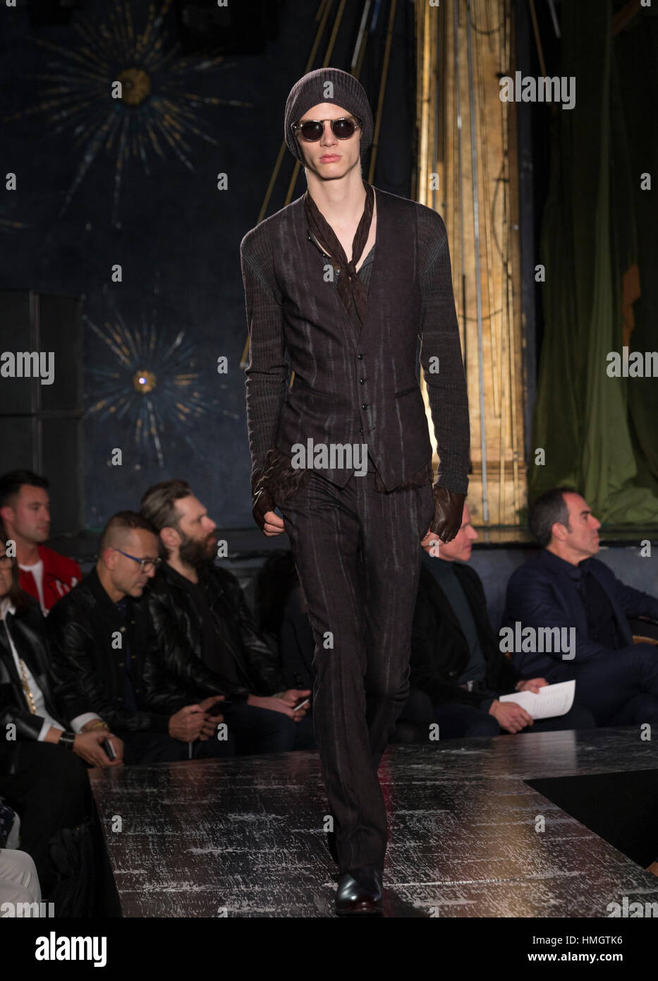 New York City, USA. 2nd Feb, 2017. Model walks runway for John Varvatos ...