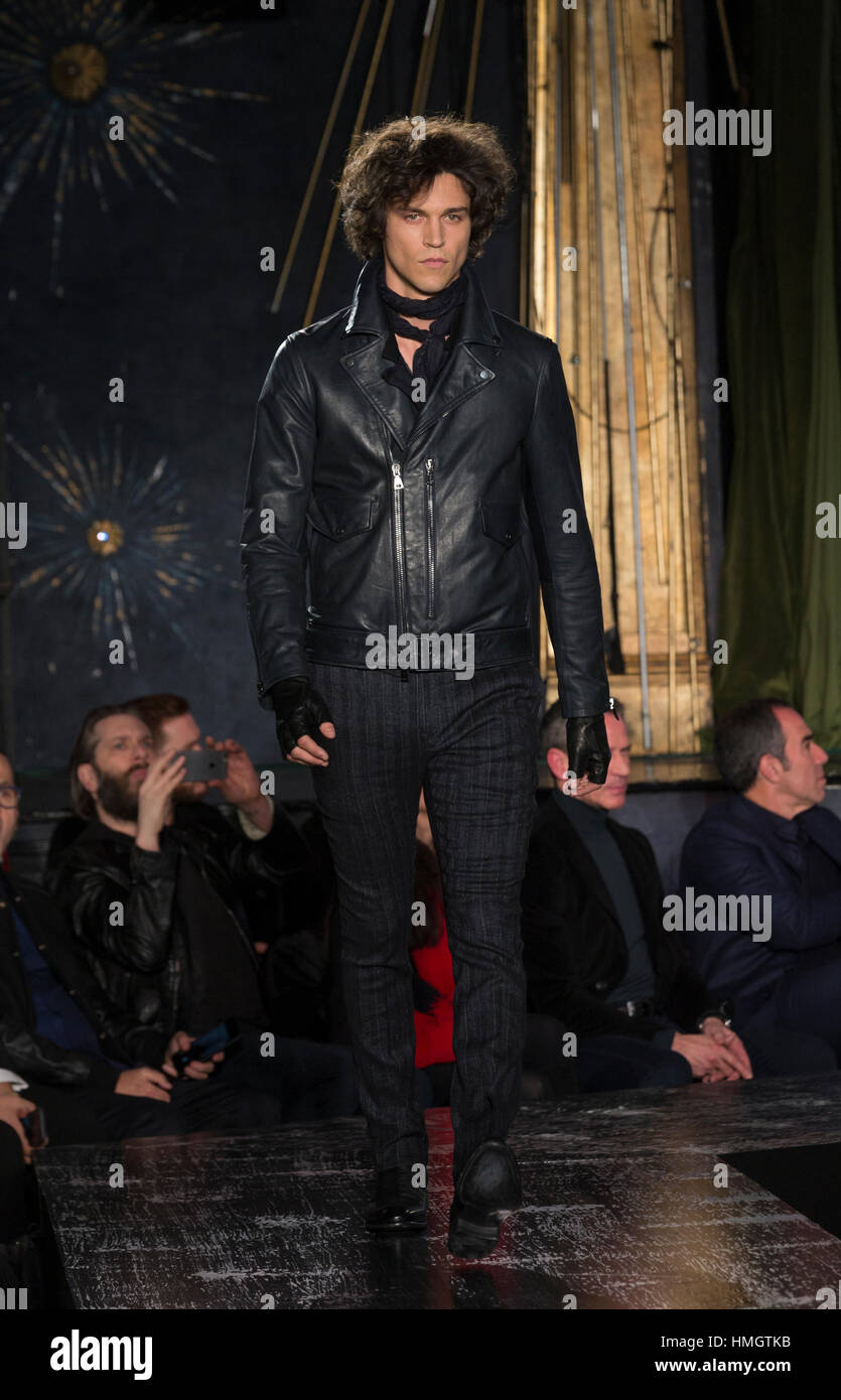 New York City, USA. 2nd Feb, 2017. Model walks runway for John Varvatos ...