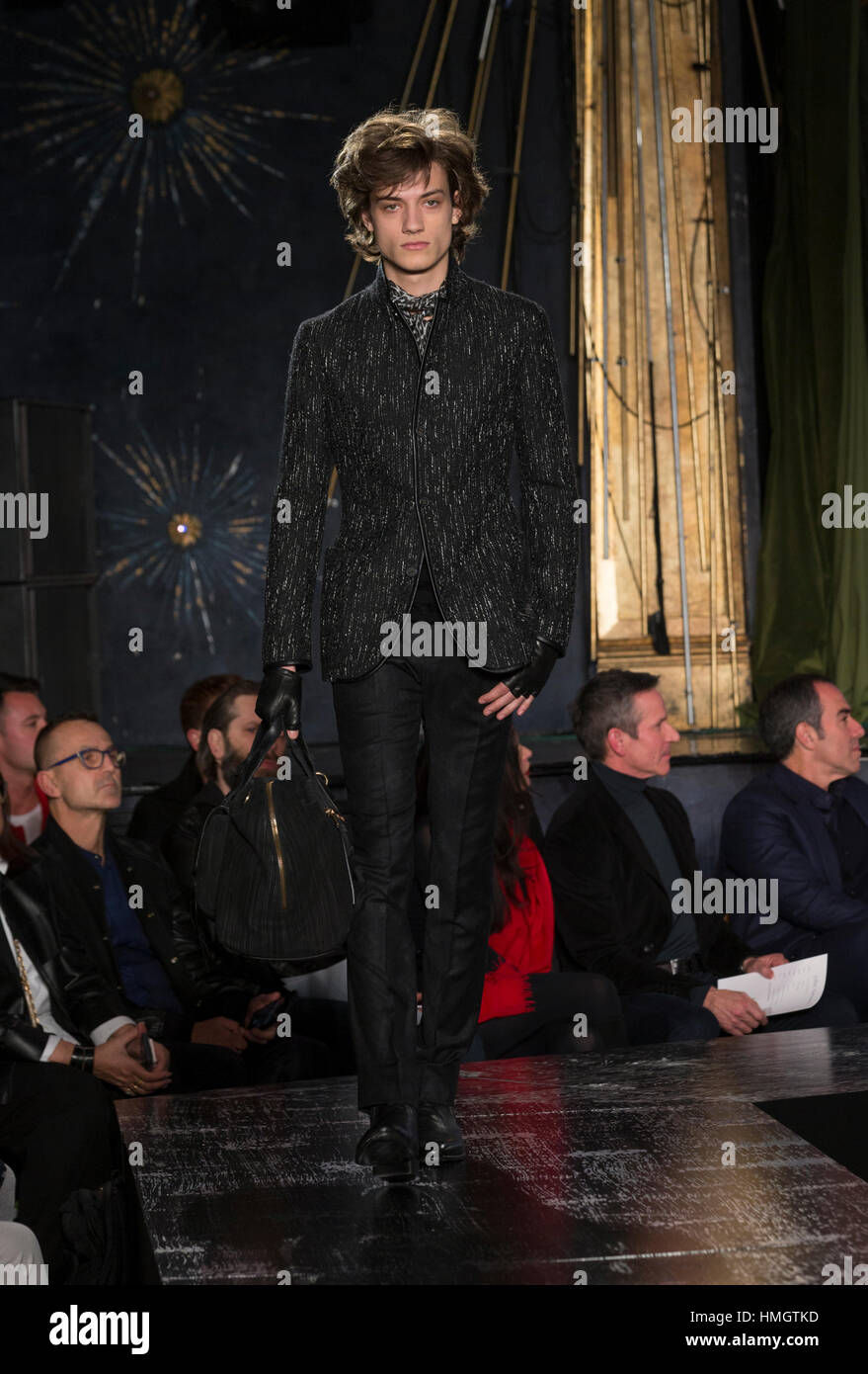New York City, USA. 2nd Feb, 2017. Model walks runway for John Varvatos ...
