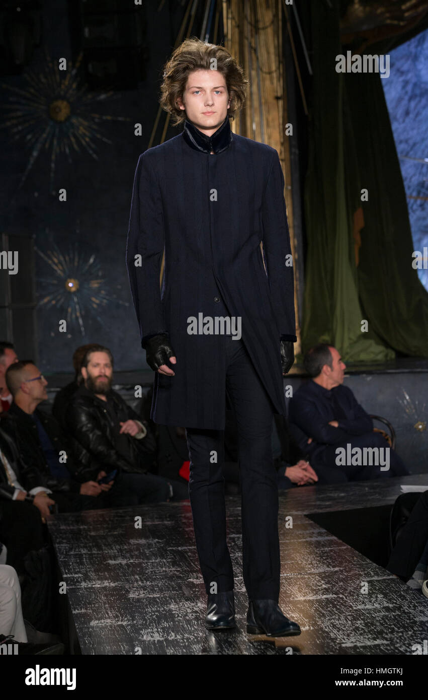 New York City, USA. 2nd Feb, 2017. Model walks runway for John Varvatos ...