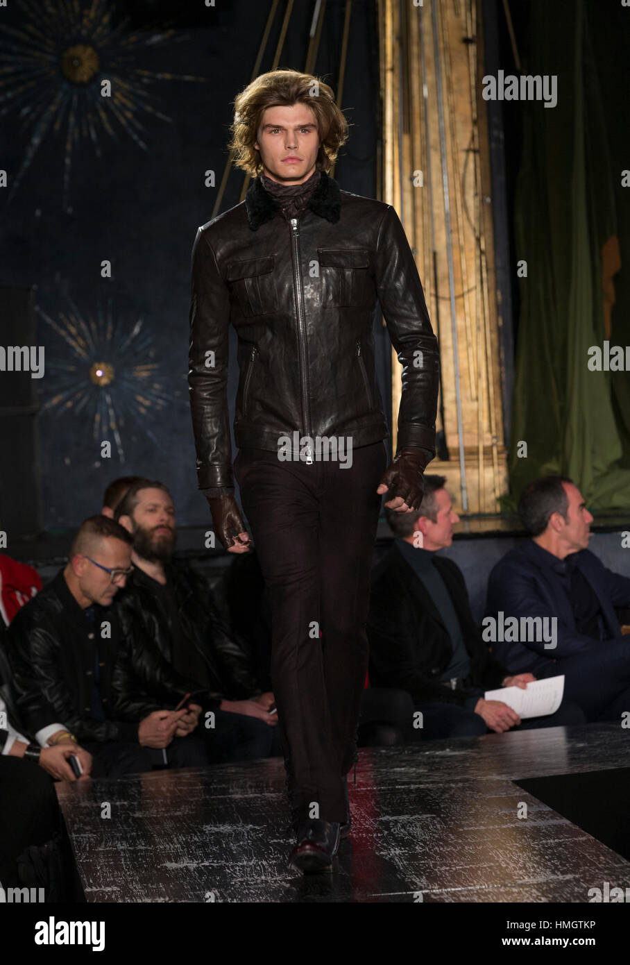 New York City, USA. 2nd Feb, 2017. Model walks runway for John Varvatos ...