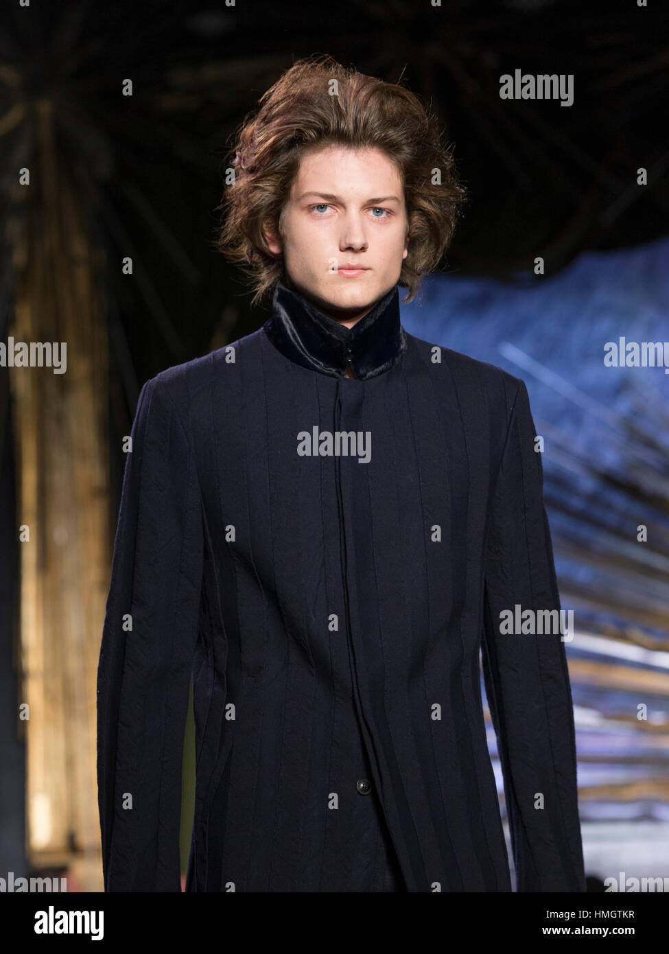 New York City, USA. 2nd Feb, 2017. Model walks runway for John Varvatos ...