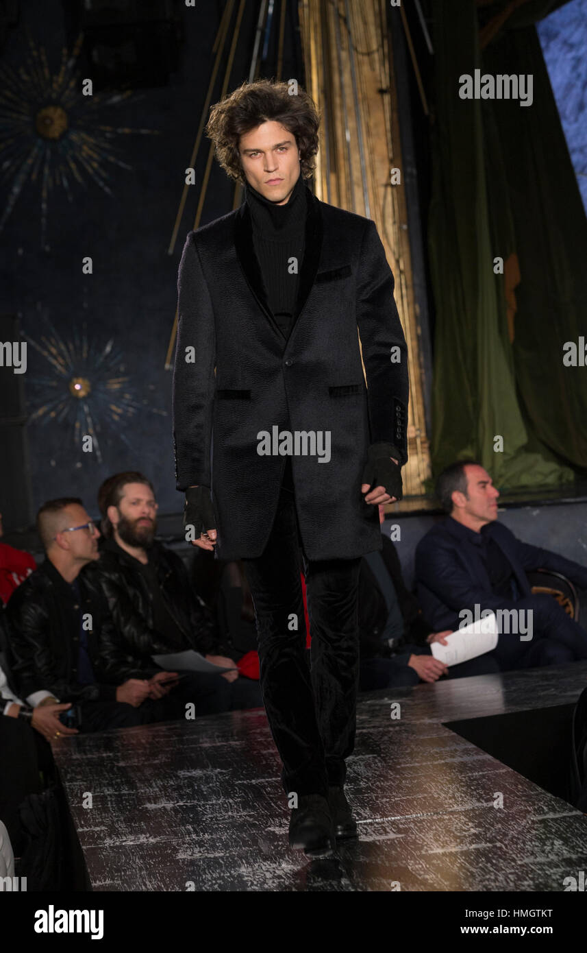 New York City, USA. 2nd Feb, 2017. Model walks runway for John Varvatos ...