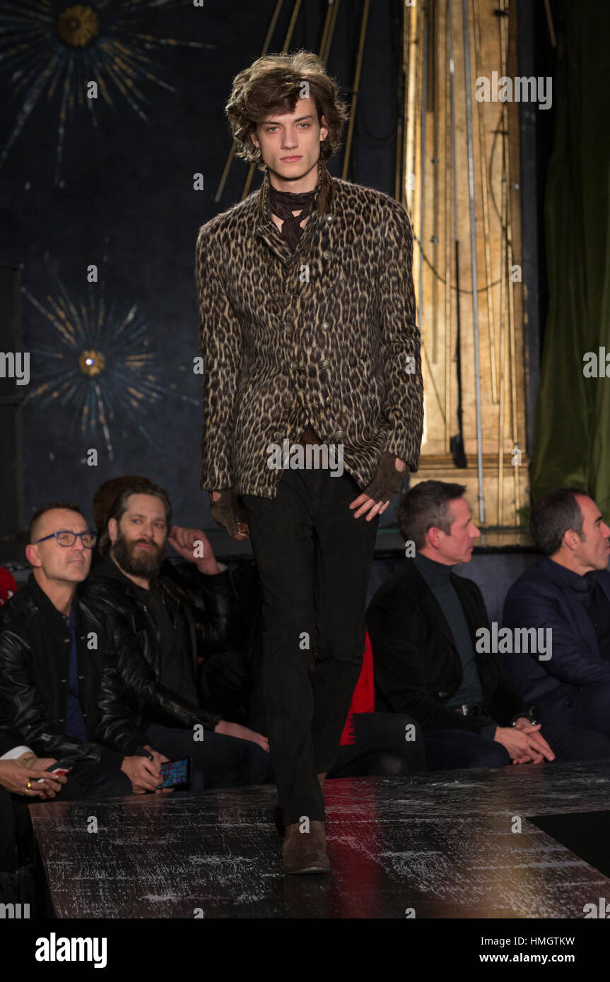 New York City, USA. 2nd Feb, 2017. Model walks runway for John Varvatos ...