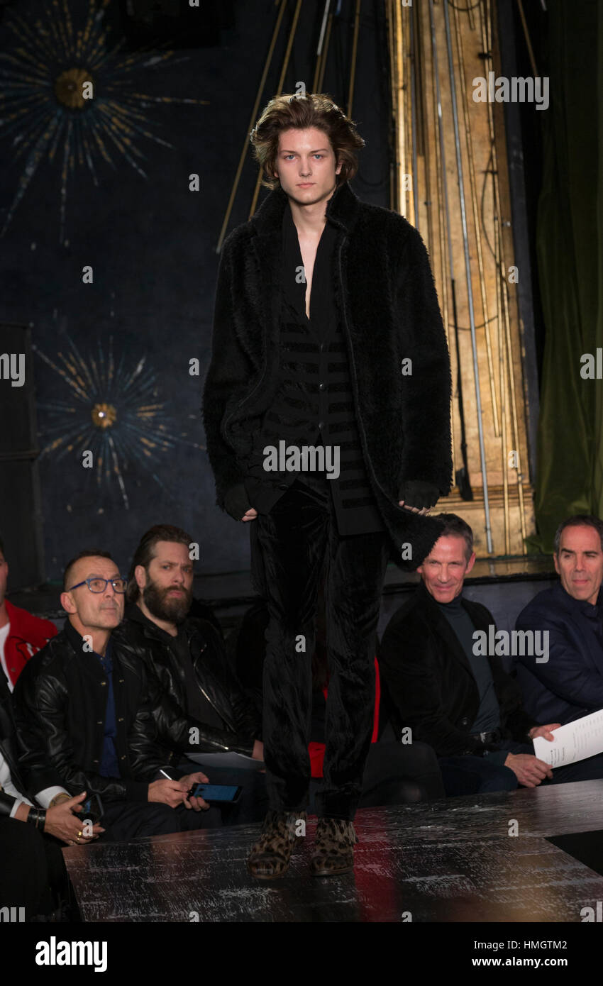 New York City, USA. 2nd Feb, 2017. Model walks runway for John Varvatos ...