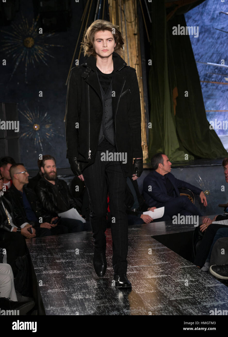 New York City, USA. 2nd Feb, 2017. Model walks runway for John Varvatos ...