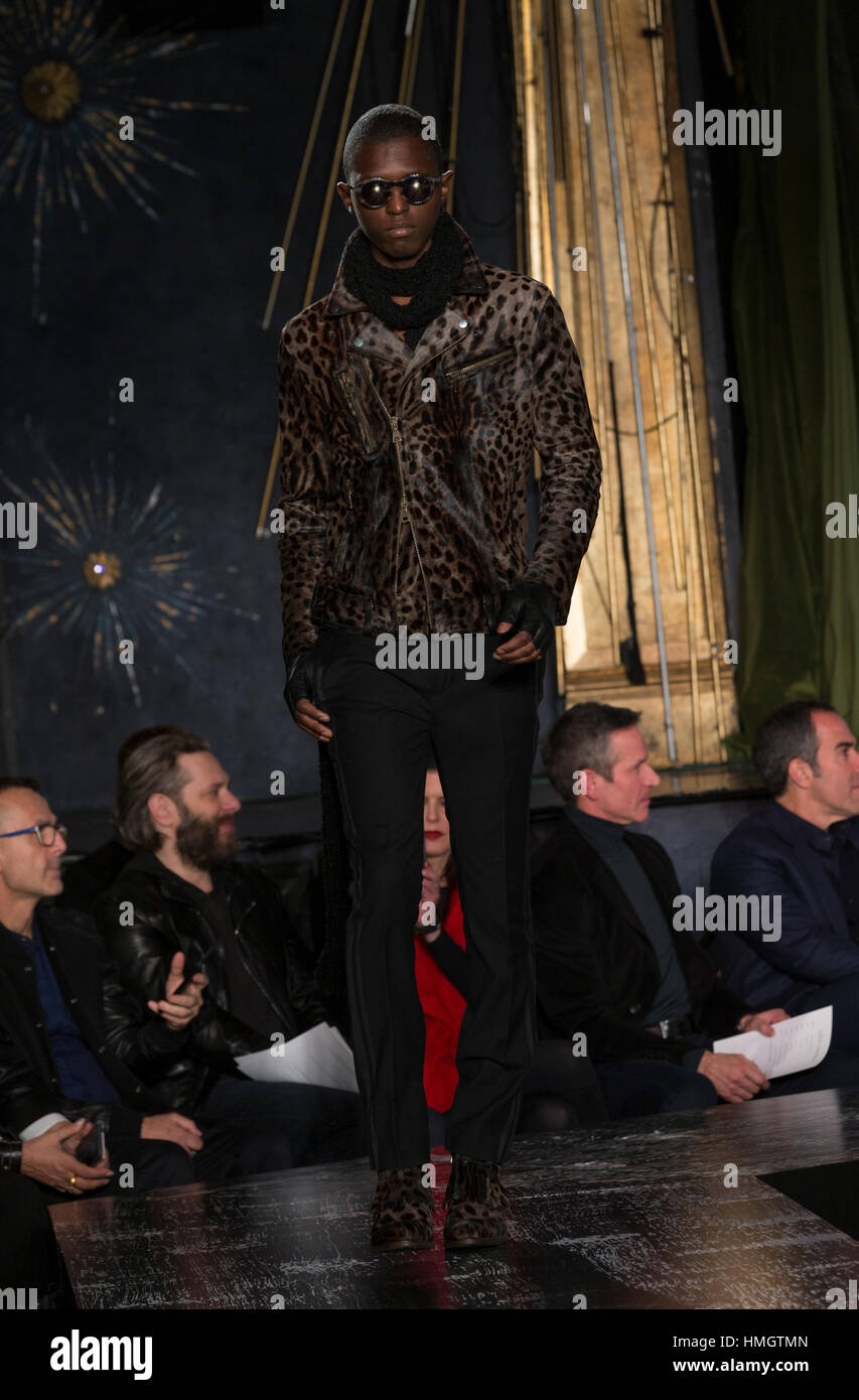 New York City, USA. 2nd Feb, 2017. Model walks runway for John Varvatos ...