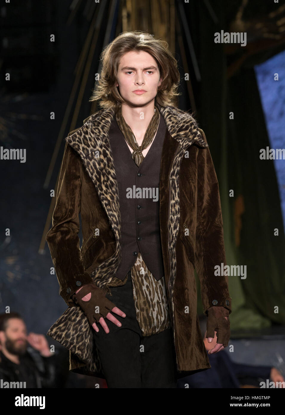 New York City, USA. 2nd Feb, 2017. Model walks runway for John Varvatos ...
