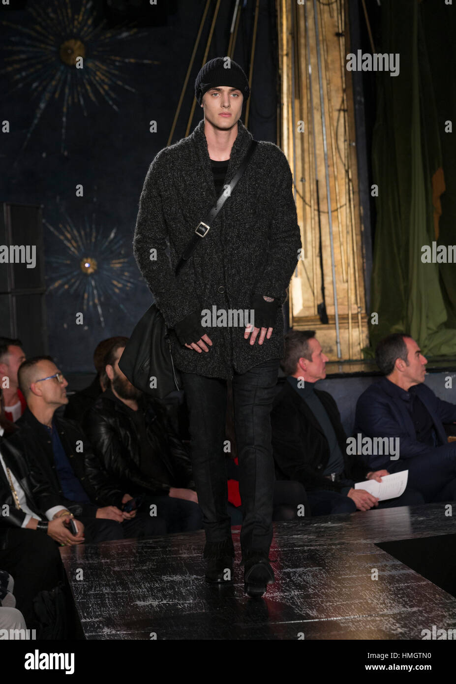 New York City, USA. 2nd Feb, 2017. Model walks runway for John Varvatos ...