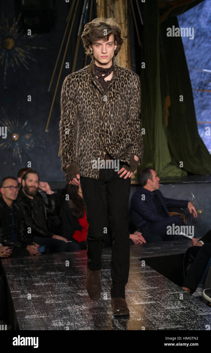 New York City, USA. 2nd Feb, 2017. Model walks runway for John Varvatos ...