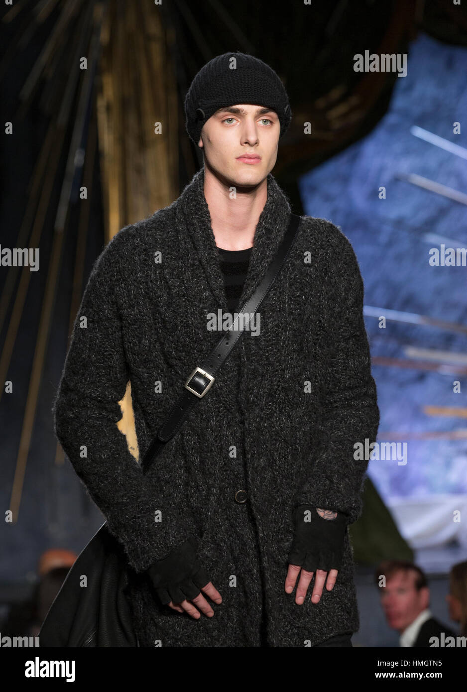 New York City, USA. 2nd Feb, 2017. Model walks runway for John Varvatos ...