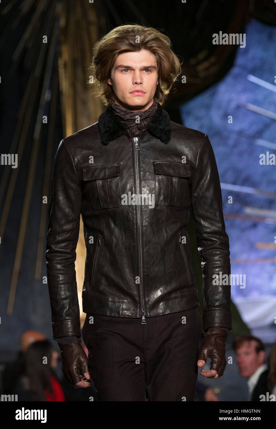 New York City, USA. 2nd Feb, 2017. Model walks runway for John Varvatos ...