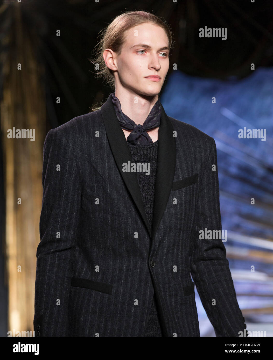 New York City, USA. 2nd Feb, 2017. Model walks runway for John Varvatos ...