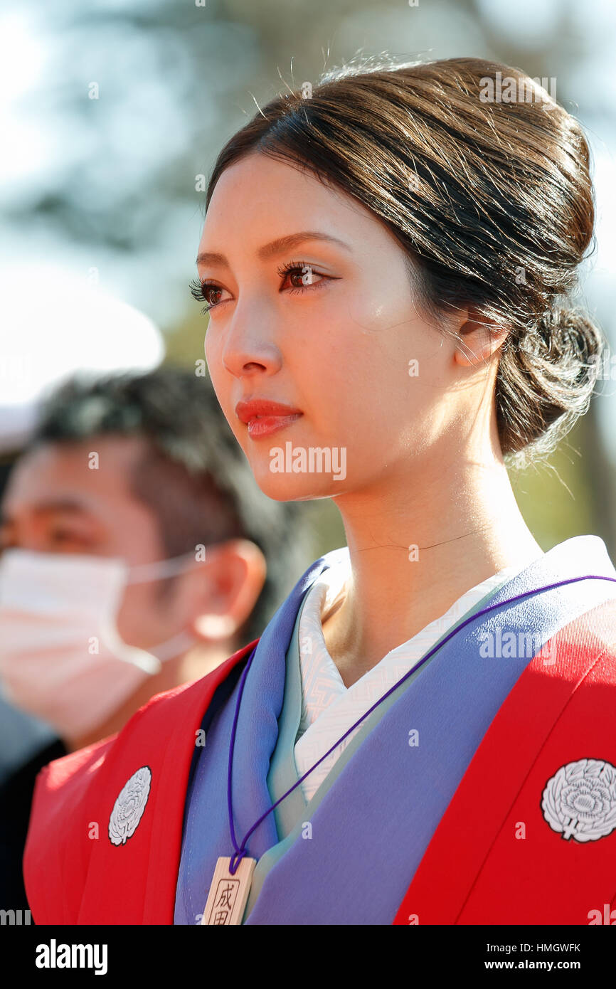 Japanese model and actress Nanao, takes part in the Setsubun festival at Naritasan Shinshoji ...
