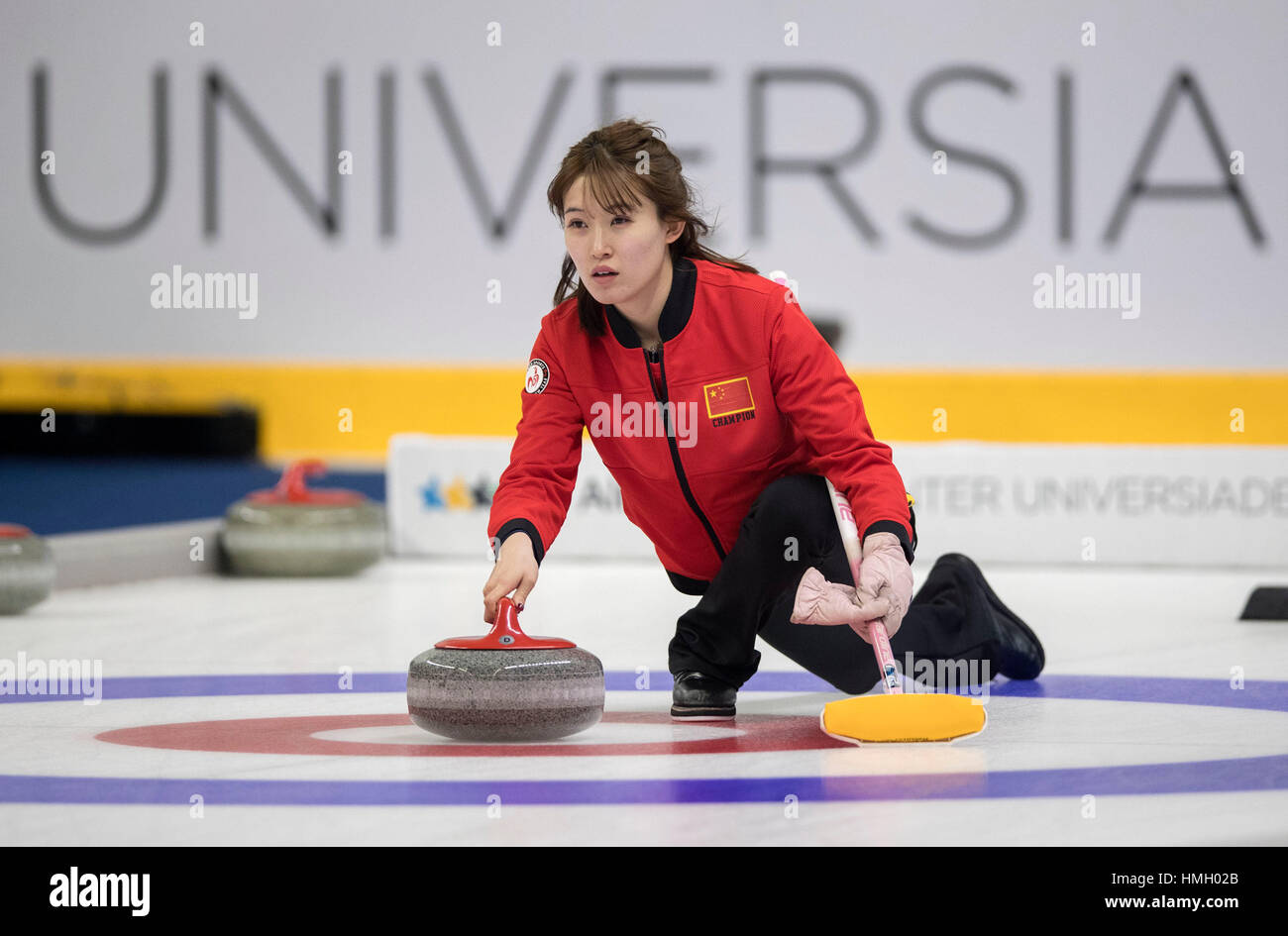Almaty, Kazakhstan. 3rd Feb, 2017. Ma Jingyi of Team China delivers a ...