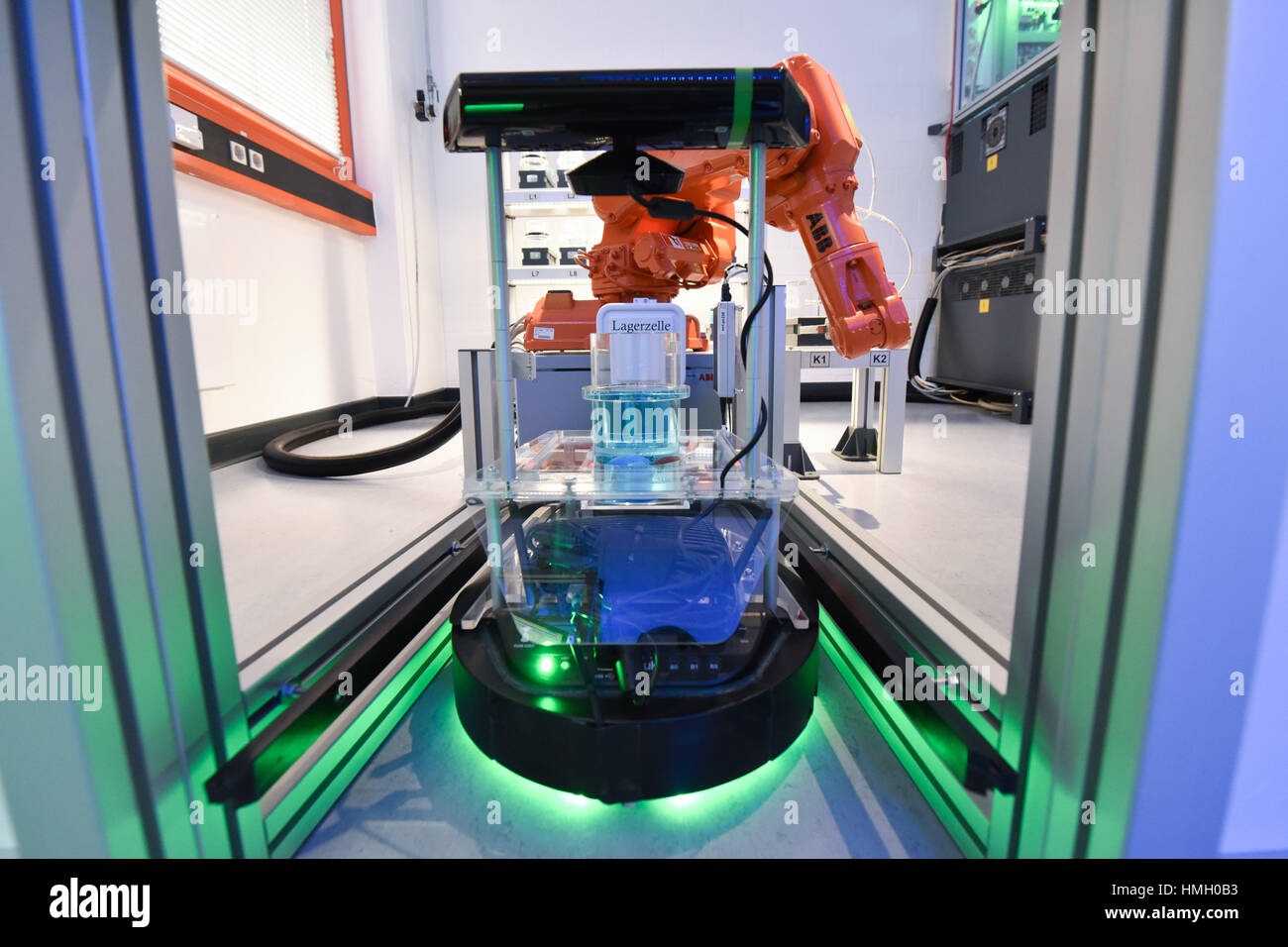 Kassel, Germany. 03rd Feb, 2017. A robot rides through a loading ...