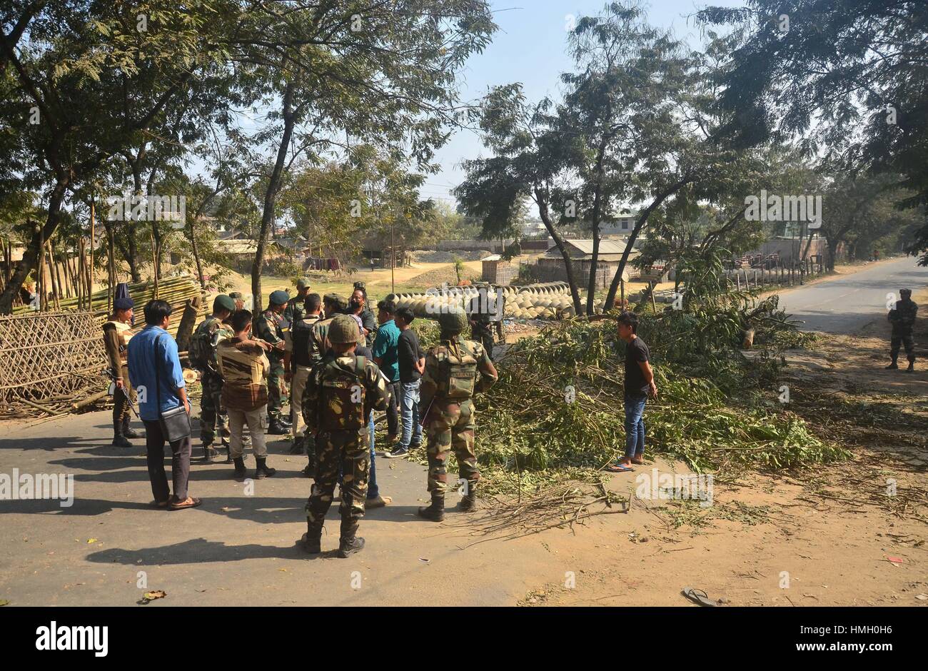 Dimapur, India. 3rd February, 2017. Indian security personnel patrol as ...