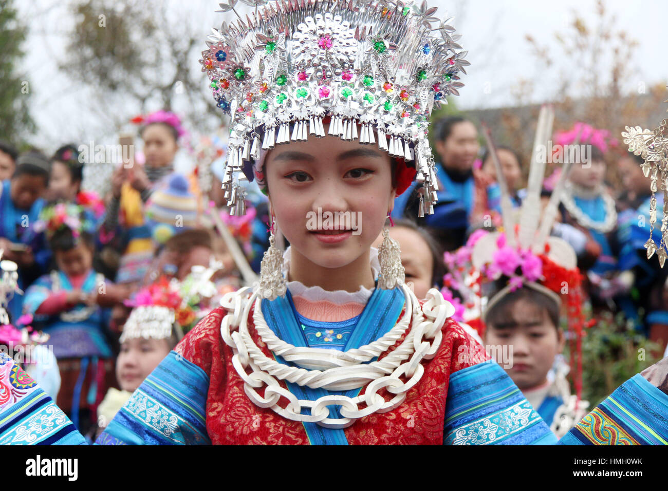 Liping, China's Guizhou Province. 3rd Feb, 2017. A girl of Miao ethnic ...