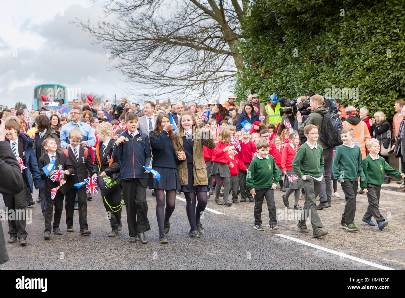 York, UK. 03rd Feb, 2017. Opening of the stone arch bridge at Tadcaster ...