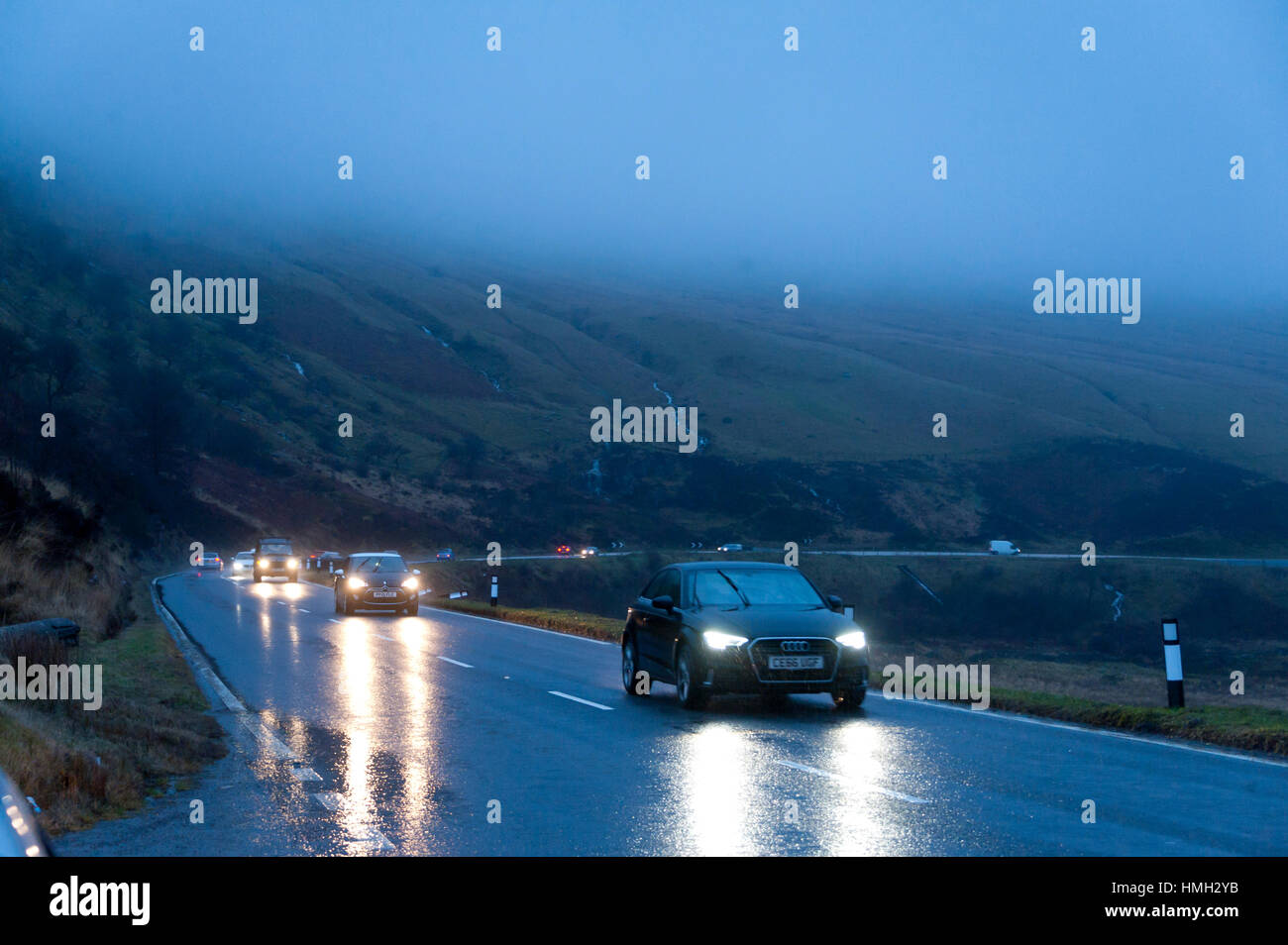 Brecon Beacons, Powys, Wales, UK. 3rd February 2017. Weather. Cars ...