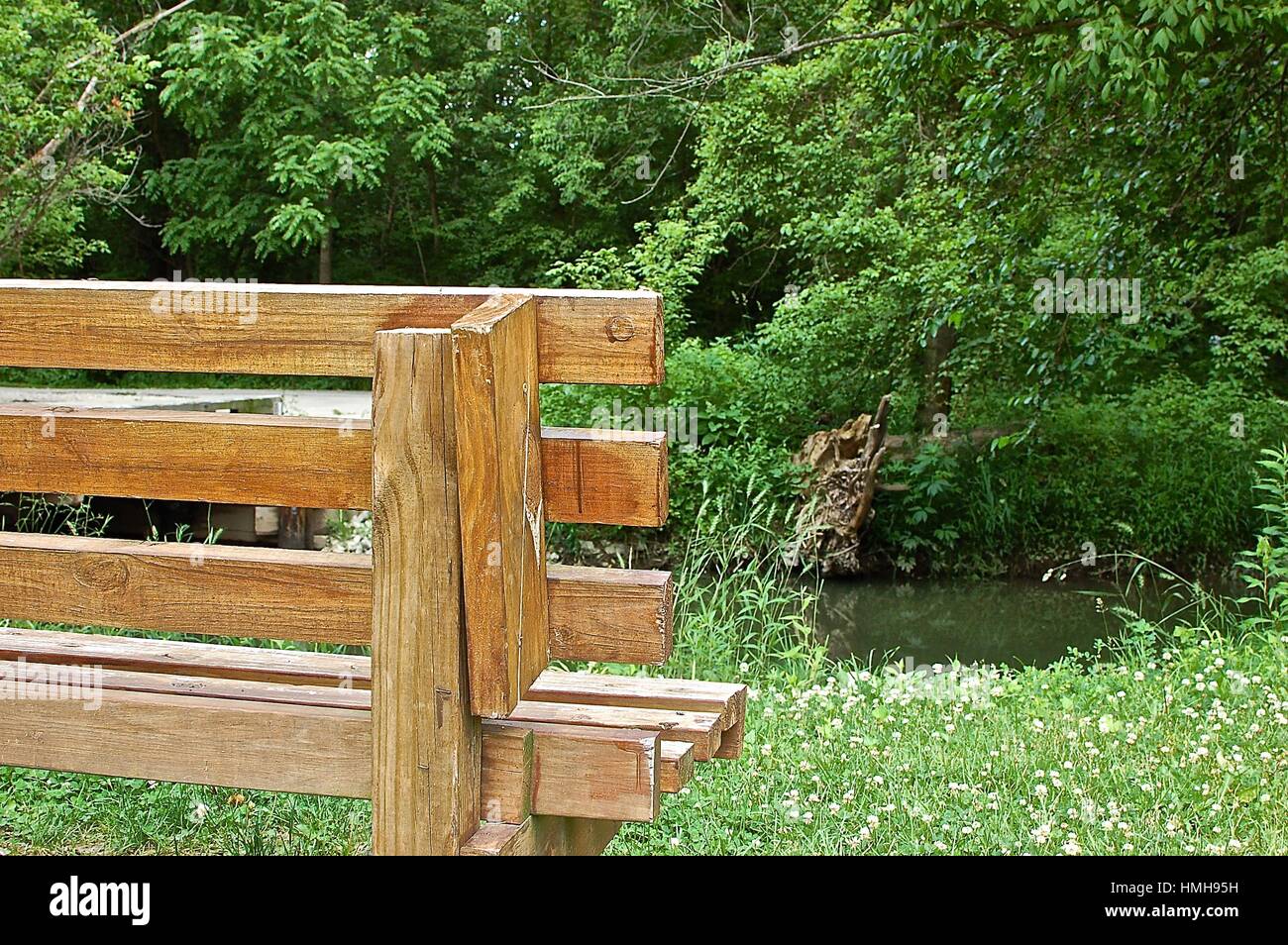 A Bench Near a Creek Stock Photo - Alamy