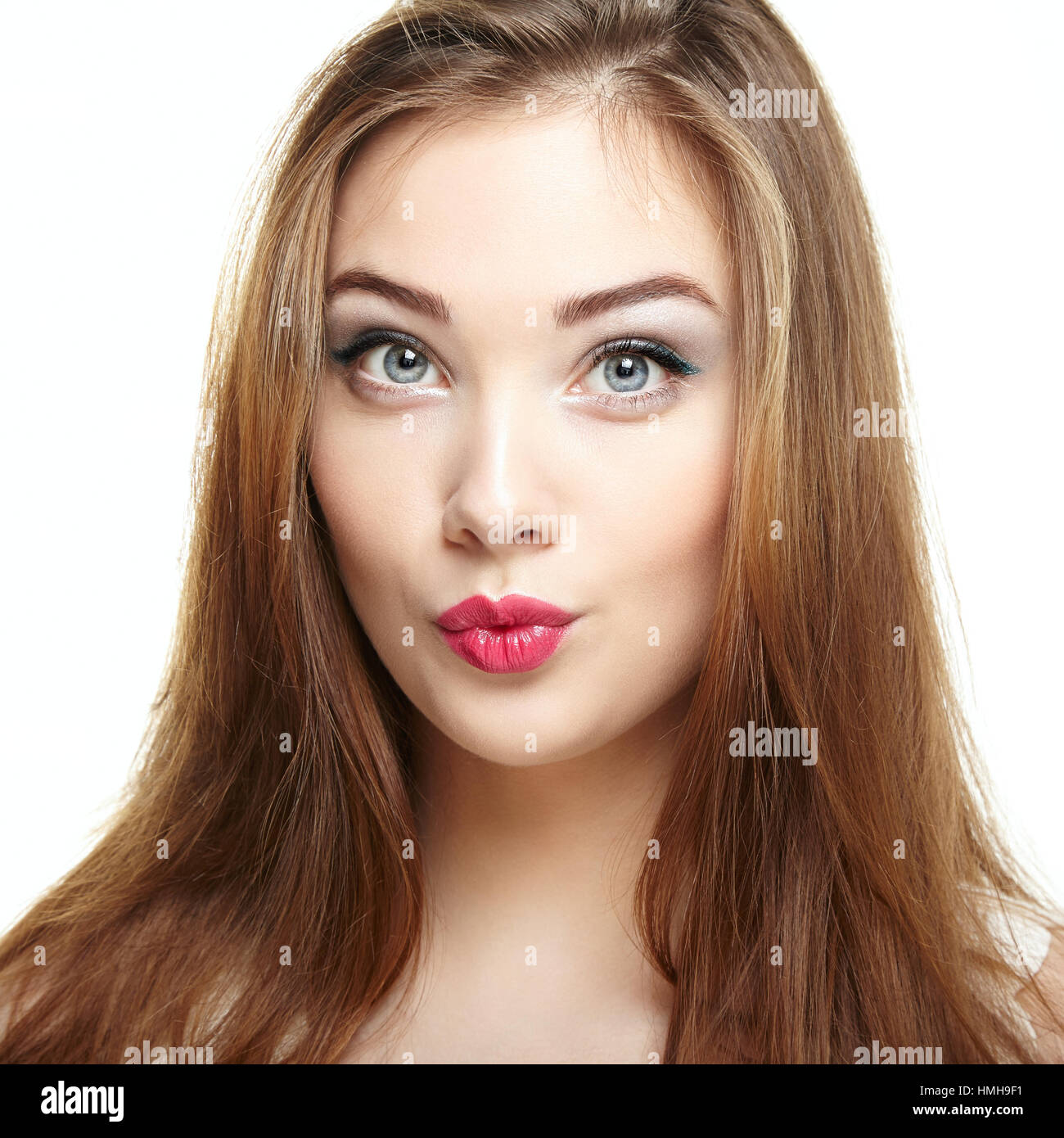 Beauty woman face. Young girl smiling. Isolated on white background ...