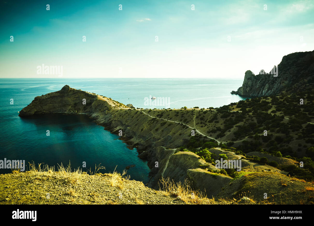 Mountains and sea at sunset. Crimea landscape. Nature background Stock ...