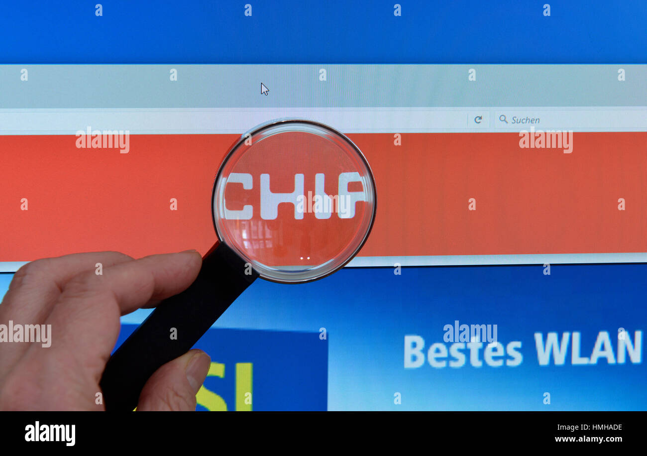 Chip, website, Internet, screen, magnifying glass, hand, Website ...