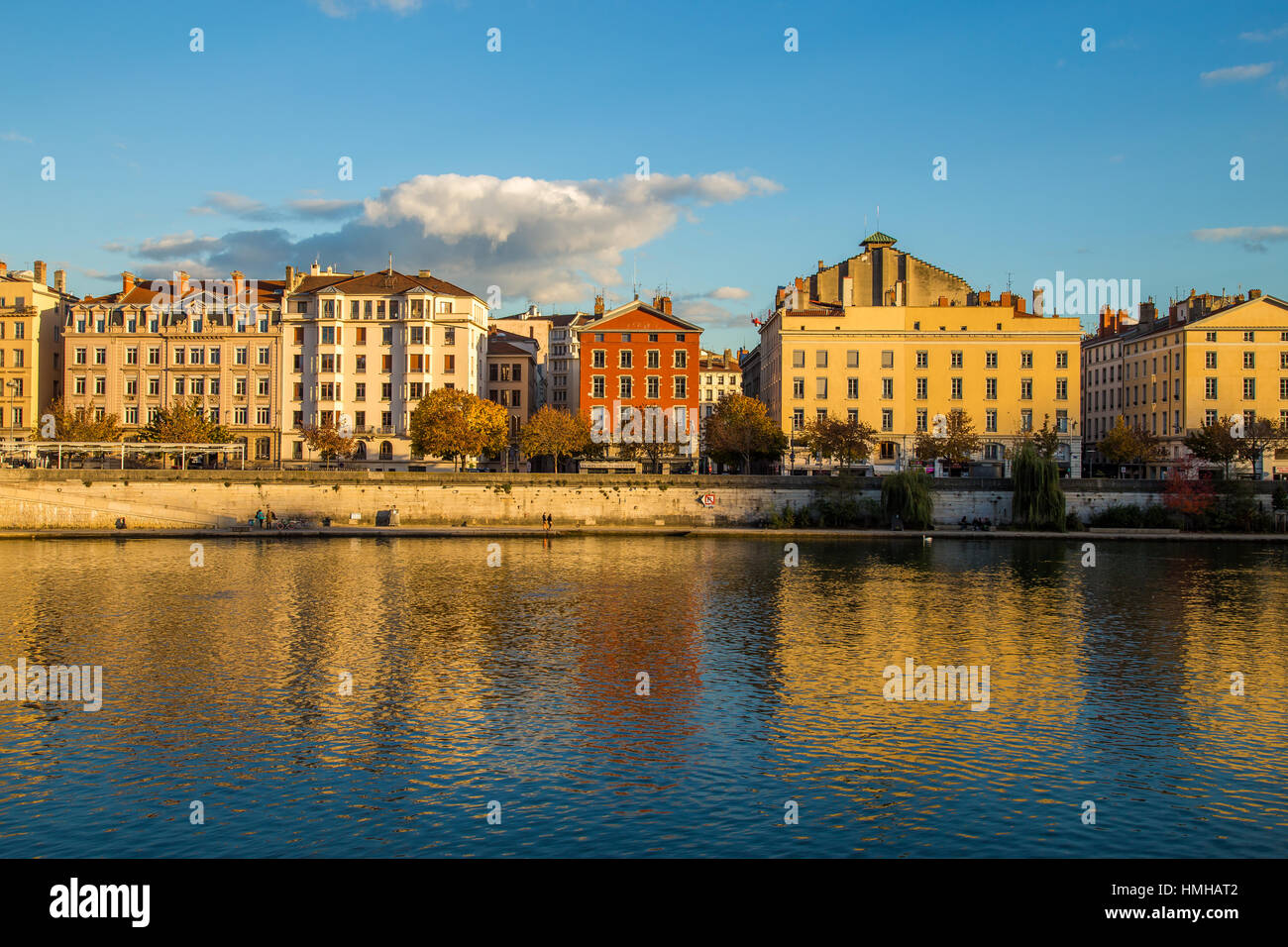 River running through a city in Lyon, France Stock Photo - Alamy