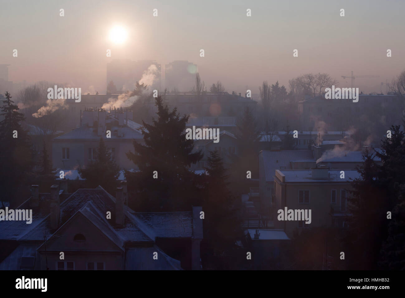 Smog in winter time in Warsaw, Poland Stock Photo - Alamy